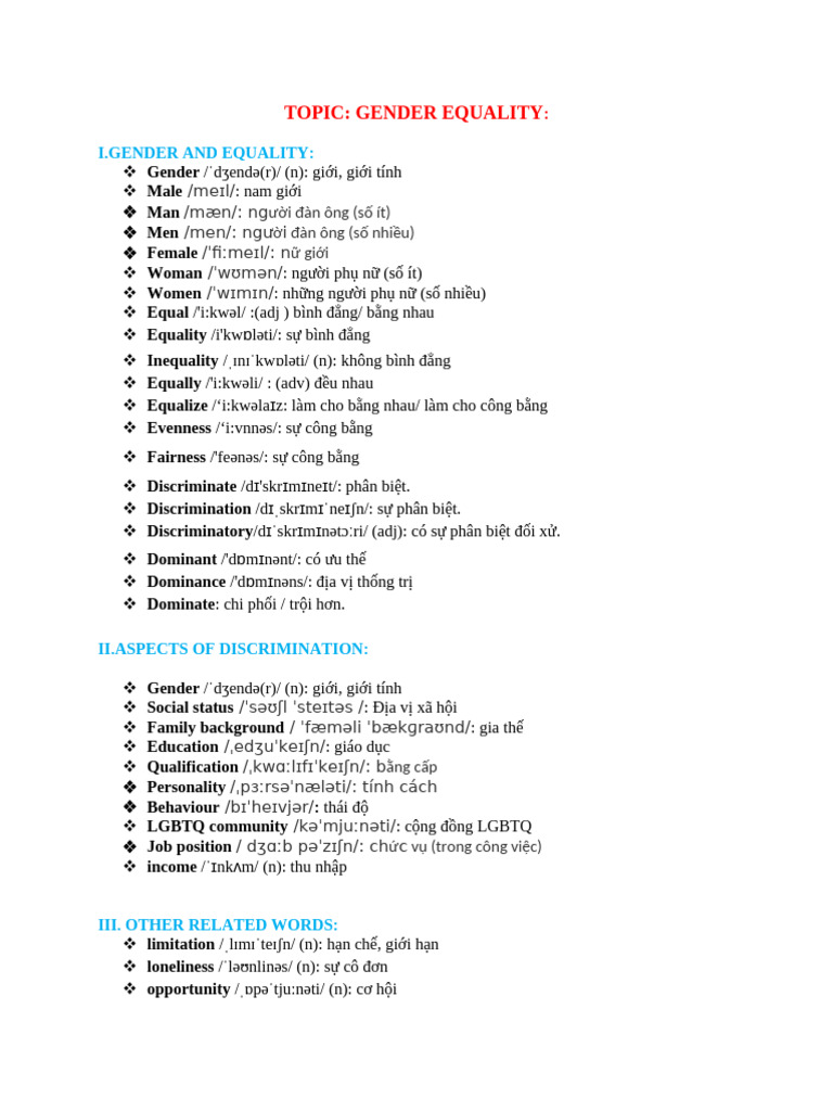 Topic Gender Equality | PDF