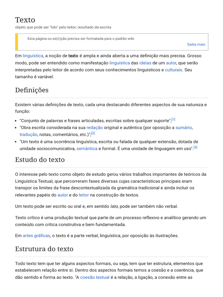 Texto – Wikipédia, a enciclopédia livre | PDF | Escrita | Comunicação ...