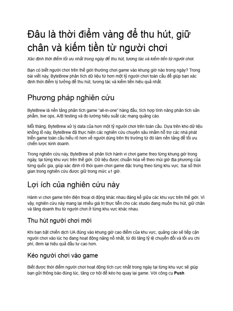 Case Study 2 - Đâu Là Thời Điểm Vàng Để Thu Hút, Giữ Chân Và Kiếm Tiền ...