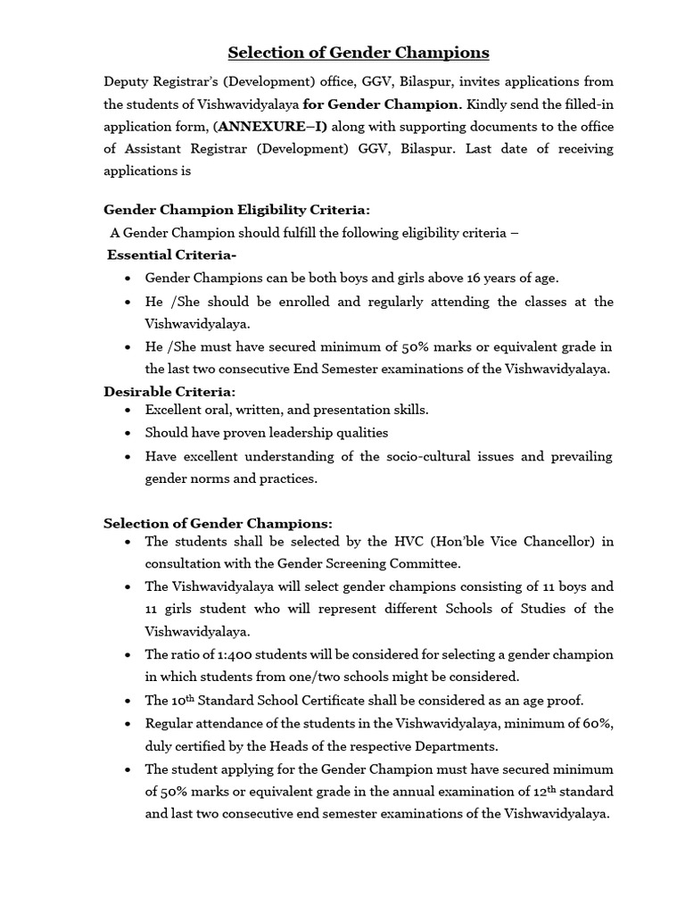 Gender Champion Application Guide | PDF | Gender | Gender Studies