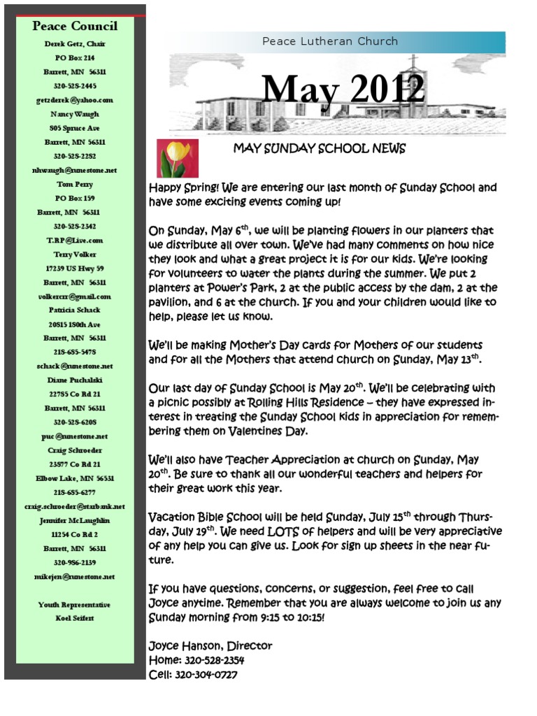 May Sunday School Events and Updates | PDF | Lutheran | Protestant