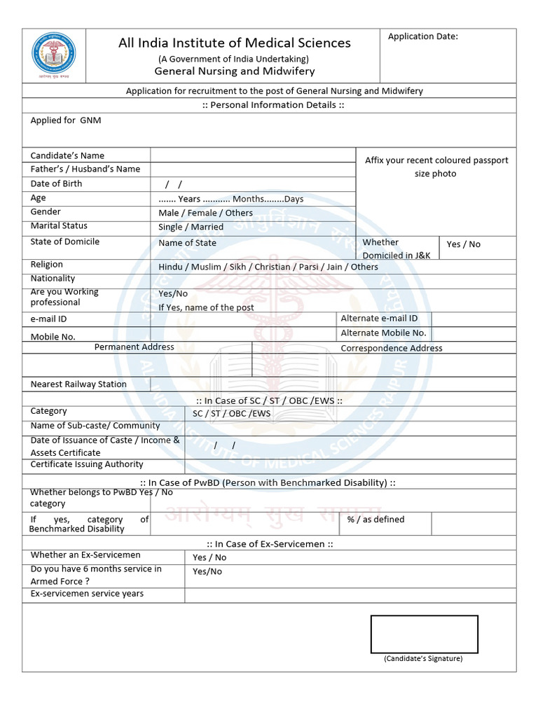 GNM Recruitment Application Form | PDF