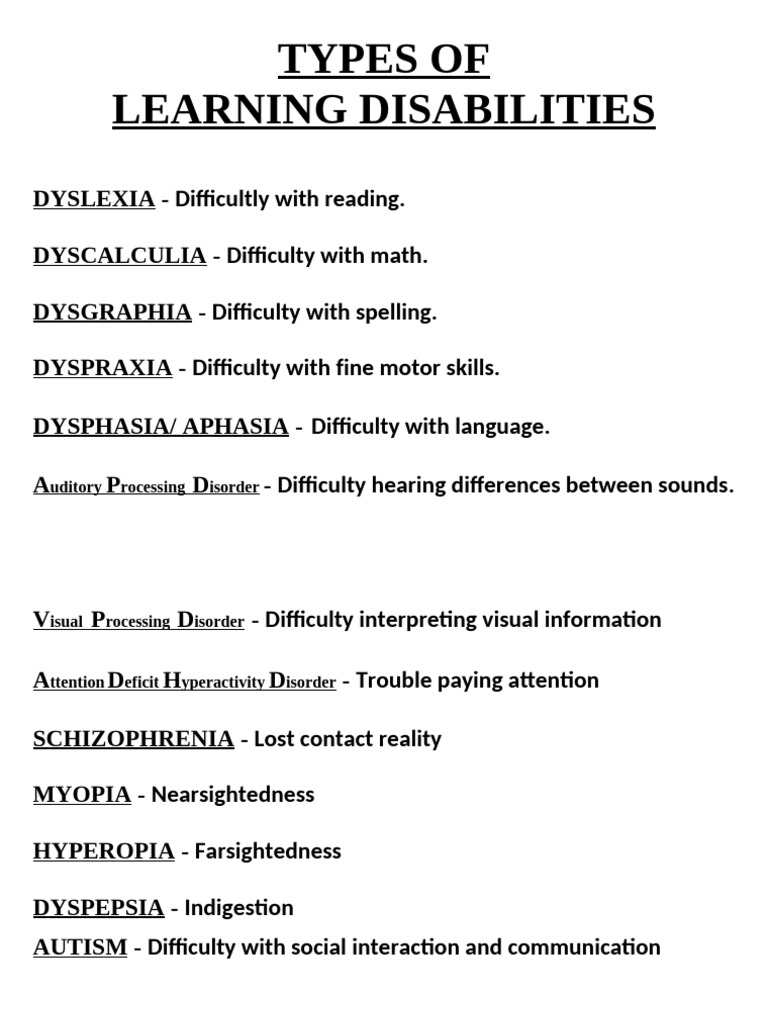 Types of Learning Disabilities Explained | PDF