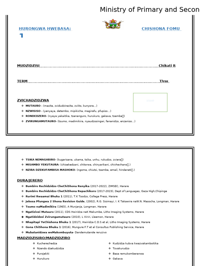Chishona Form 1 Term 3 Scheme 2023 | PDF | Languages | Foreign Language ...