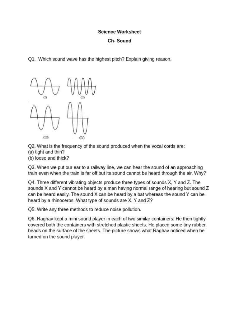 Sound Waves and Hearing Science Worksheet | PDF