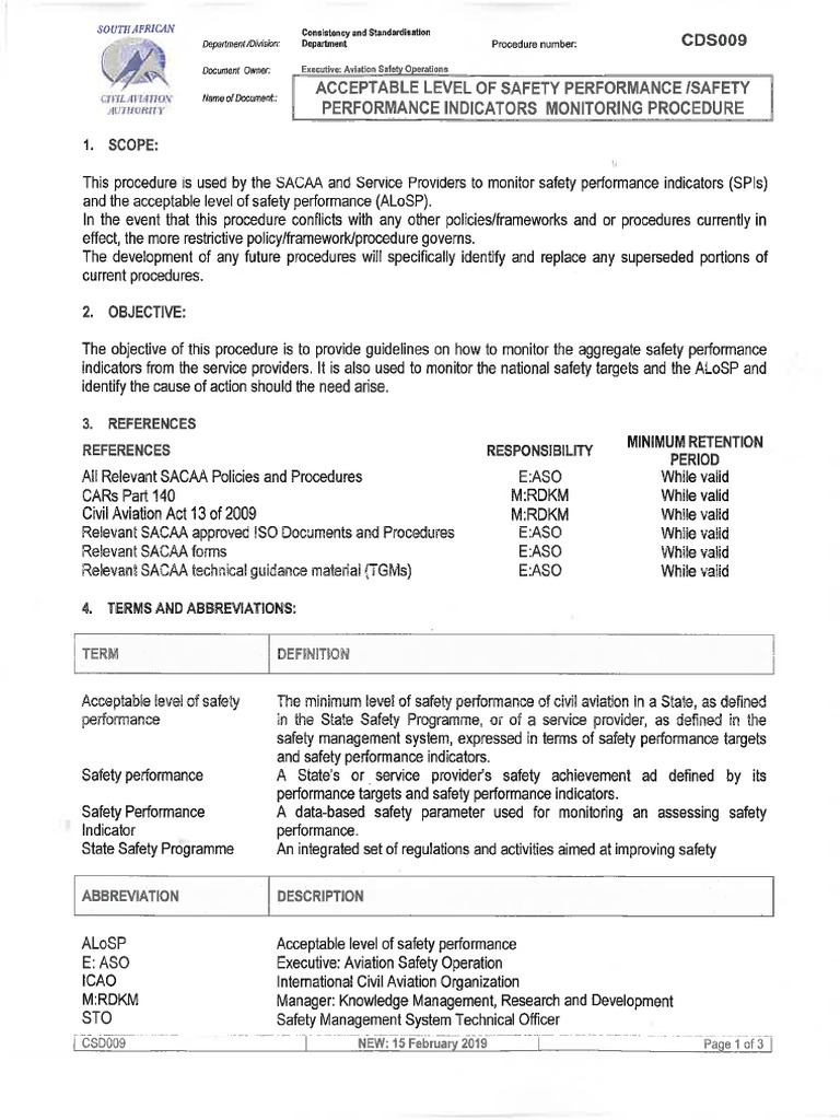 Procedure - Acceptable Level of Safety Performance or Safety ...