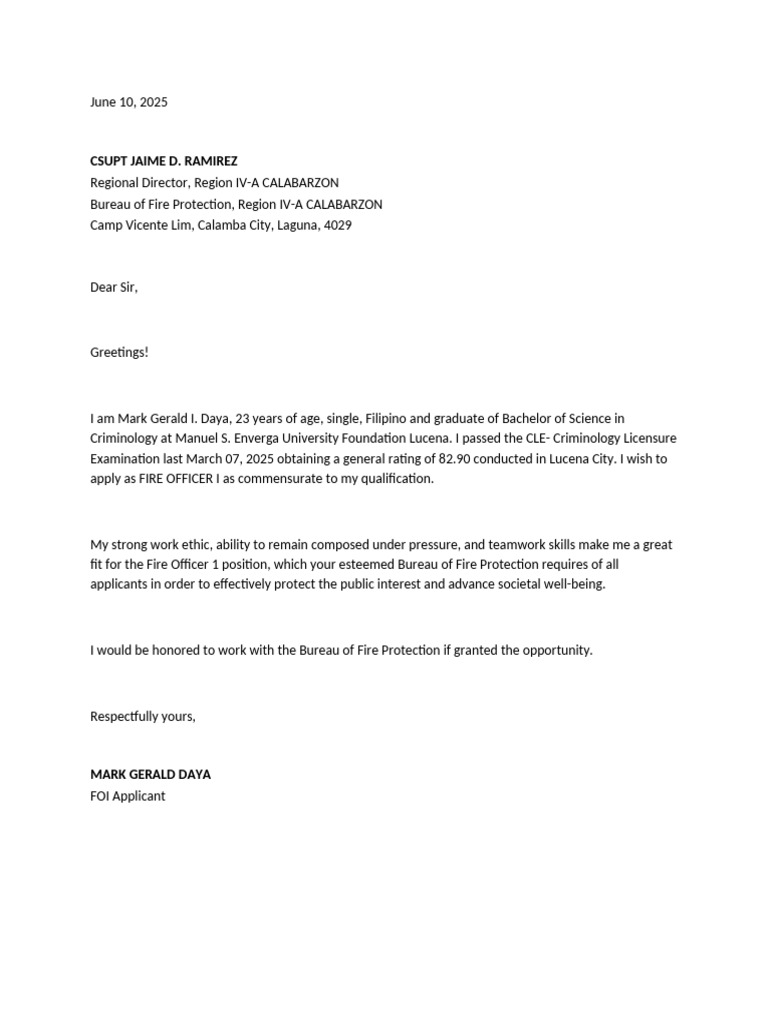 Application Letter - WPS Office | PDF