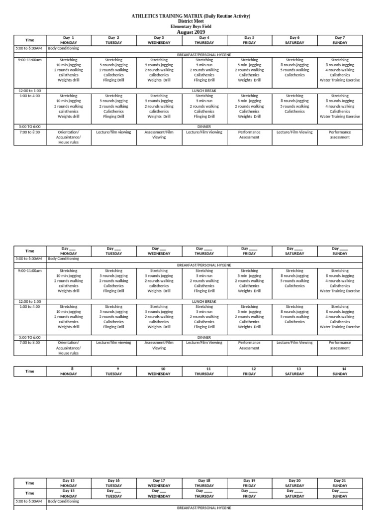 Track and Field Training Schedule | PDF