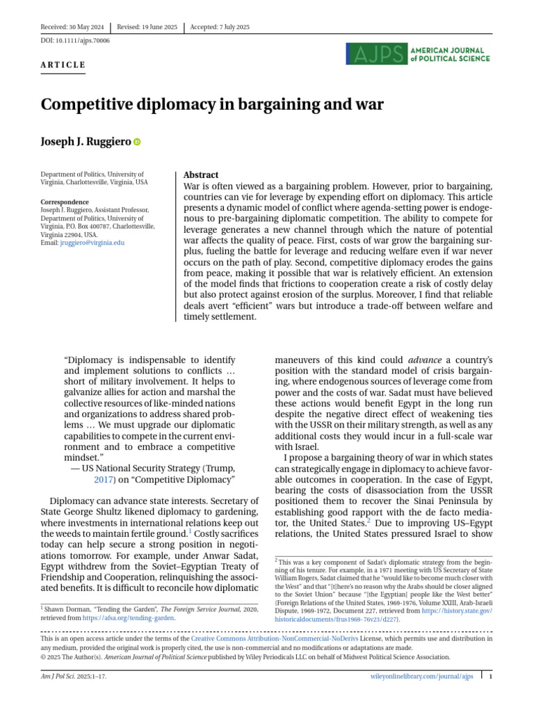 Competitive Diplomacy in War Bargaining | PDF | Incentive | Diplomacy