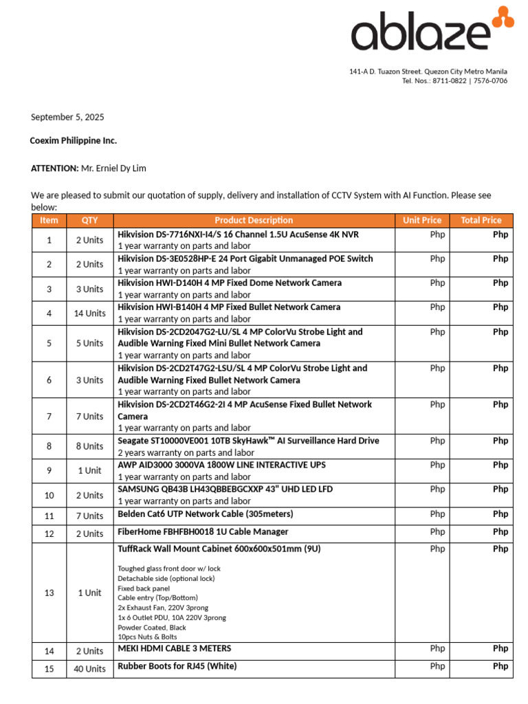 CCTV System Quotation with Installation | PDF