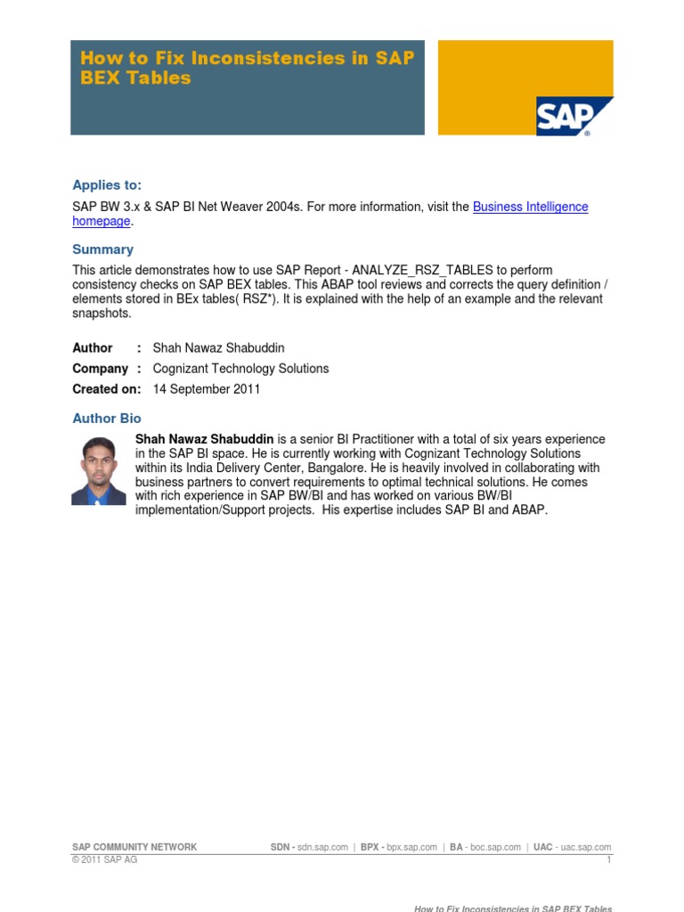 How To Fix Inconsistencies in SAP BEX Tables | PDF | Business ...