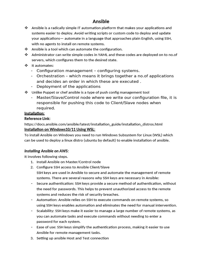 Ansible Installation and Configuration Guide | PDF | Secure Shell ...