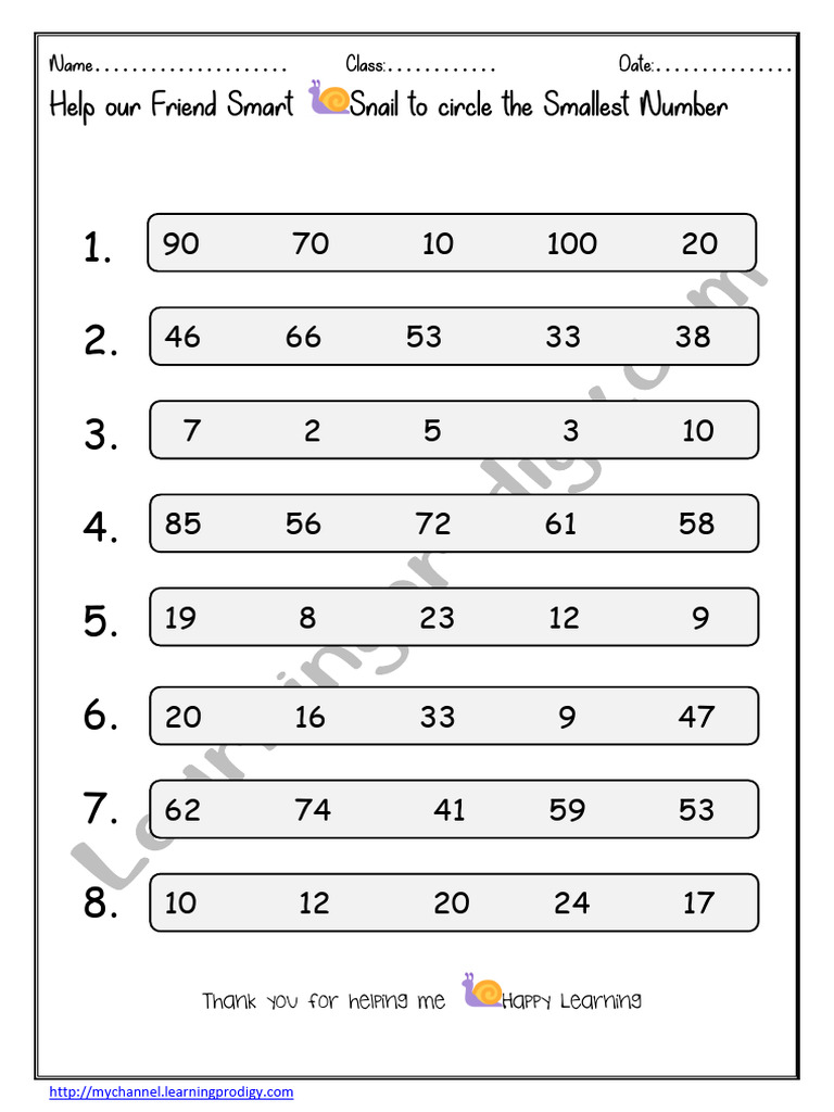 Circle The Smallest Number2 | PDF