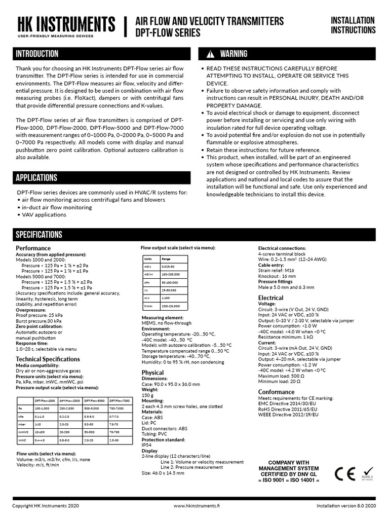 DPT-Flow Series Installation Guide | PDF | Calibration | Manufactured Goods