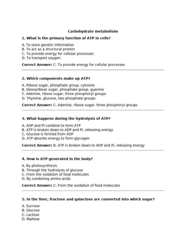 Carbohydrate Metabolism and ATP Production | PDF | Glycolysis ...