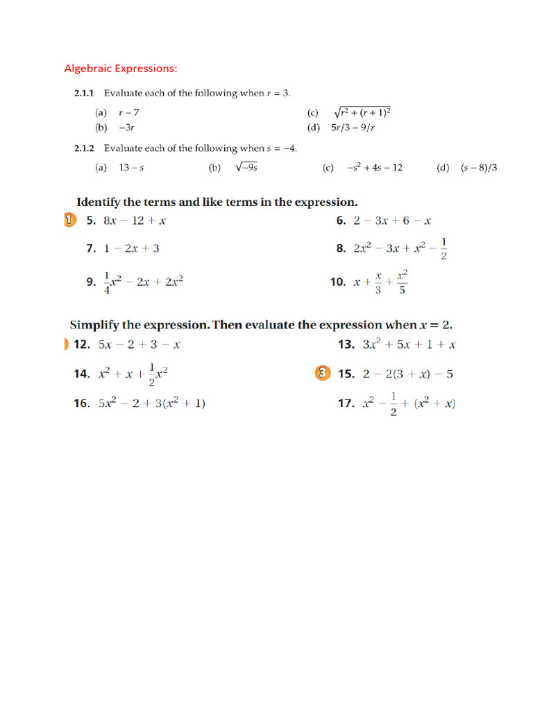Algebraic Expressions - Prealgebra | PDF