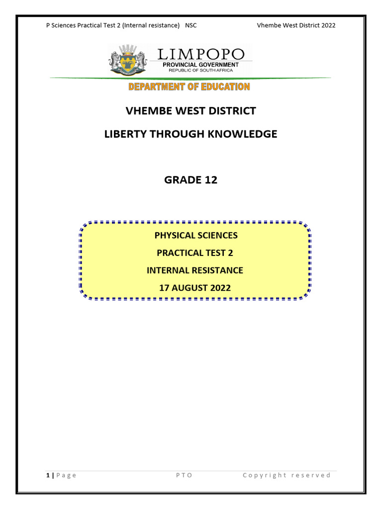 Grade 12 Internal Resistance Test | PDF | Resistor | Quantity