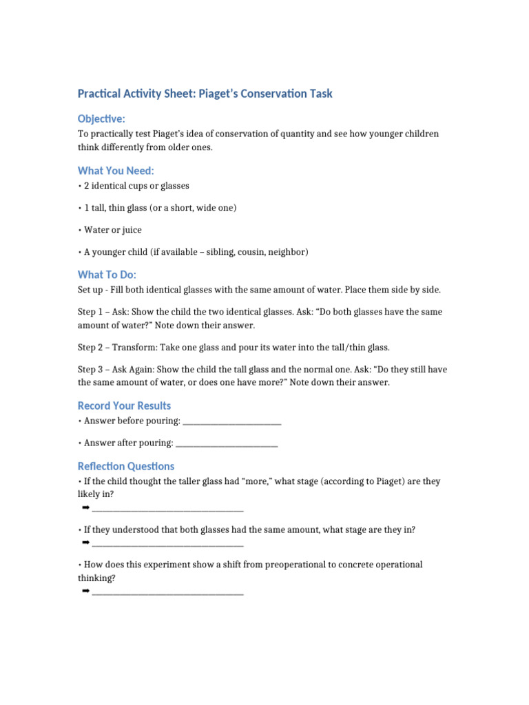Piaget's Conservation Experiment Guide | PDF
