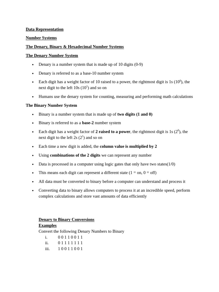 Understanding Number Systems: Denary, Binary, Hexadecimal | PDF | Byte ...