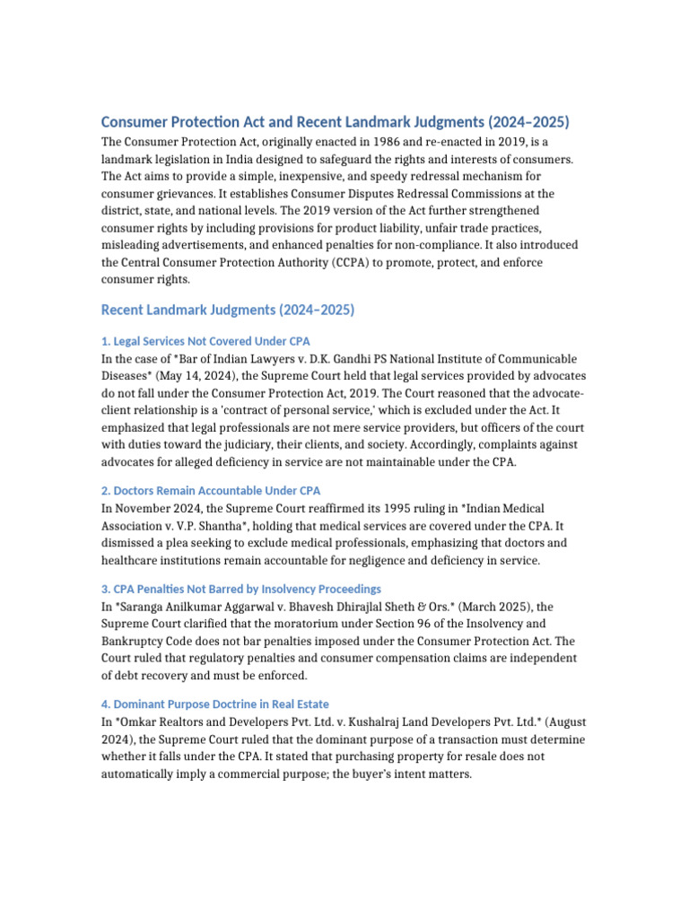 Landmark Consumer Protection Cases 2024-2025 | PDF | Consumer ...