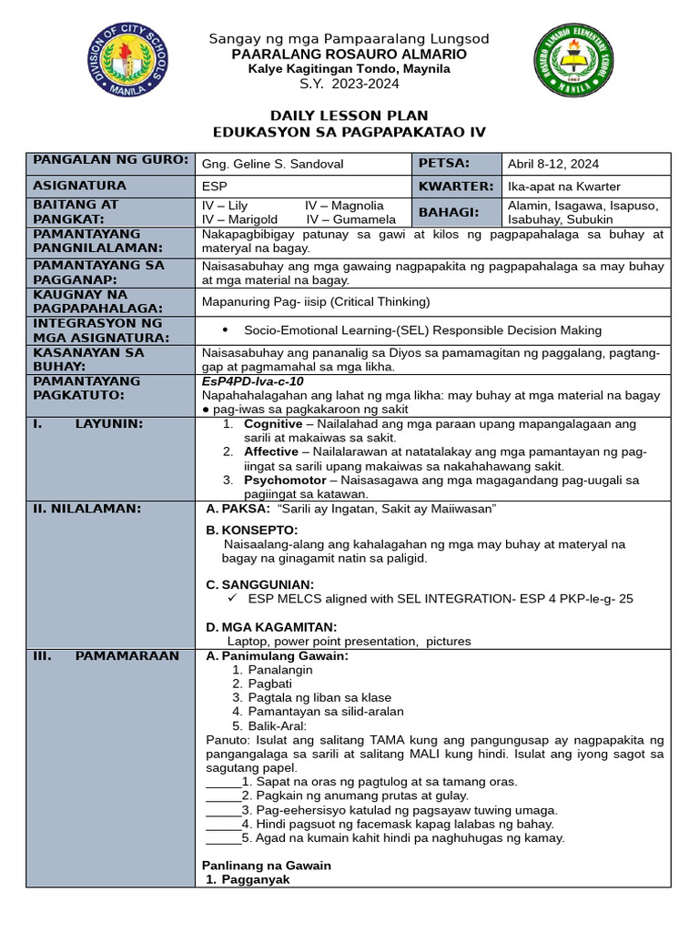 DLP ESP 4 With SEL Integration W2 Q4 | PDF