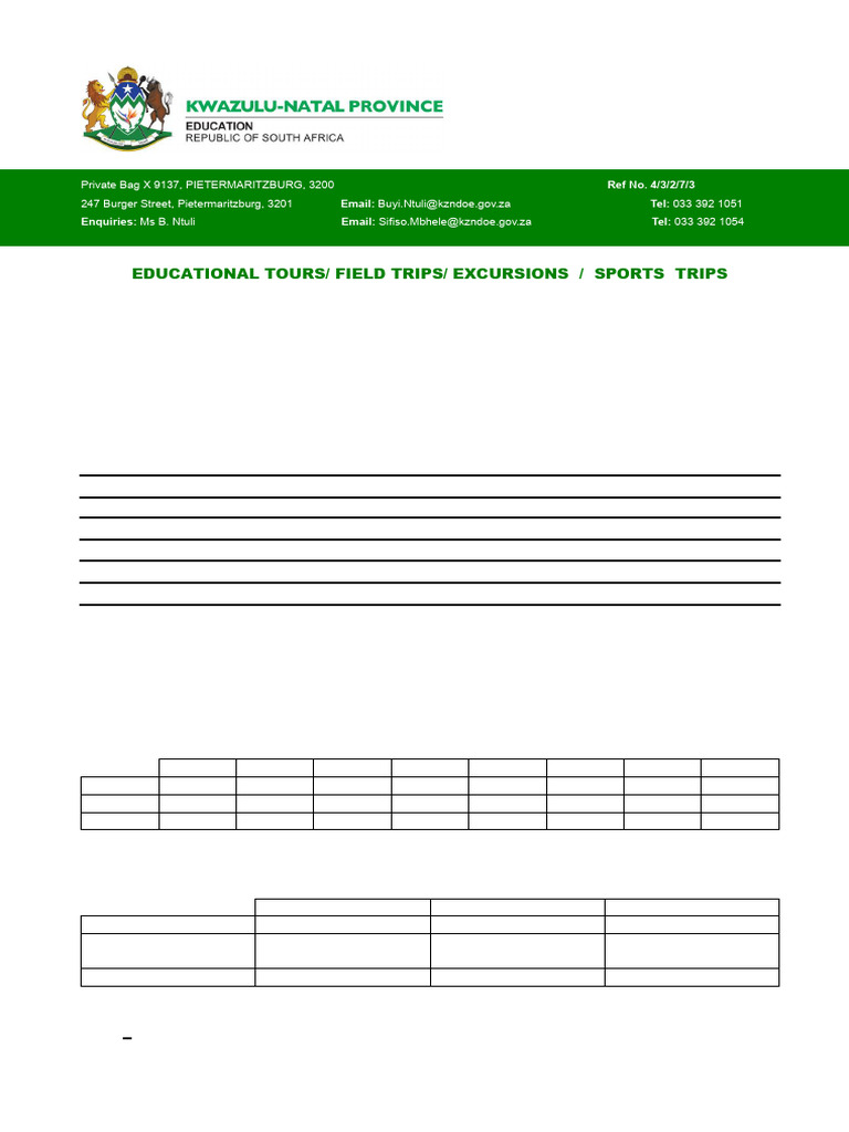 Excursion Application Form KZN Education | PDF | Transport