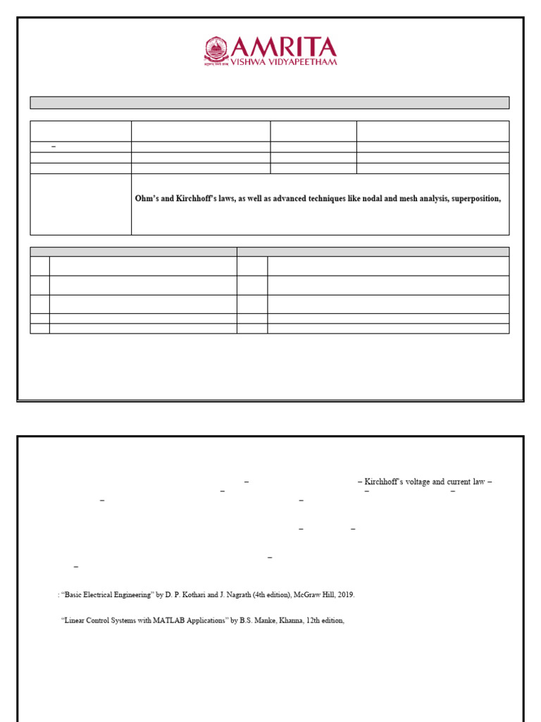 Electrical Engineering Course Plan | PDF | Electrical Network ...