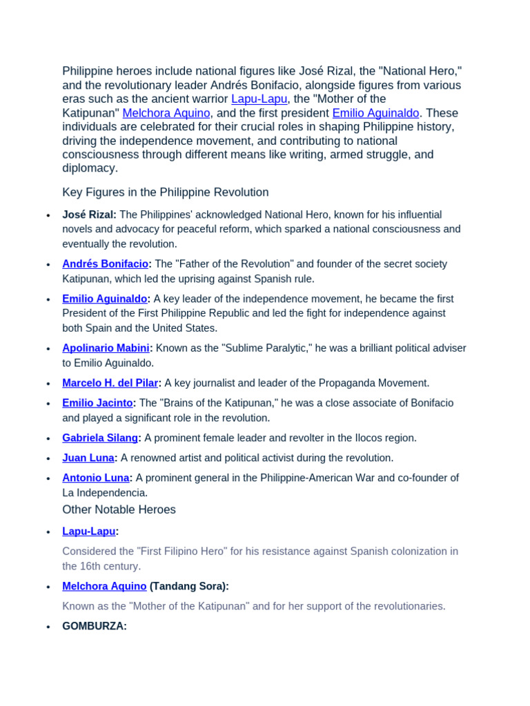 Key Figures in Philippine Heroism | PDF