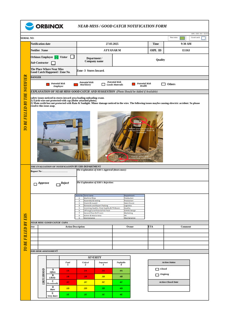 Near Miss/Good Catch Notification Form | PDF | Safety | Risk