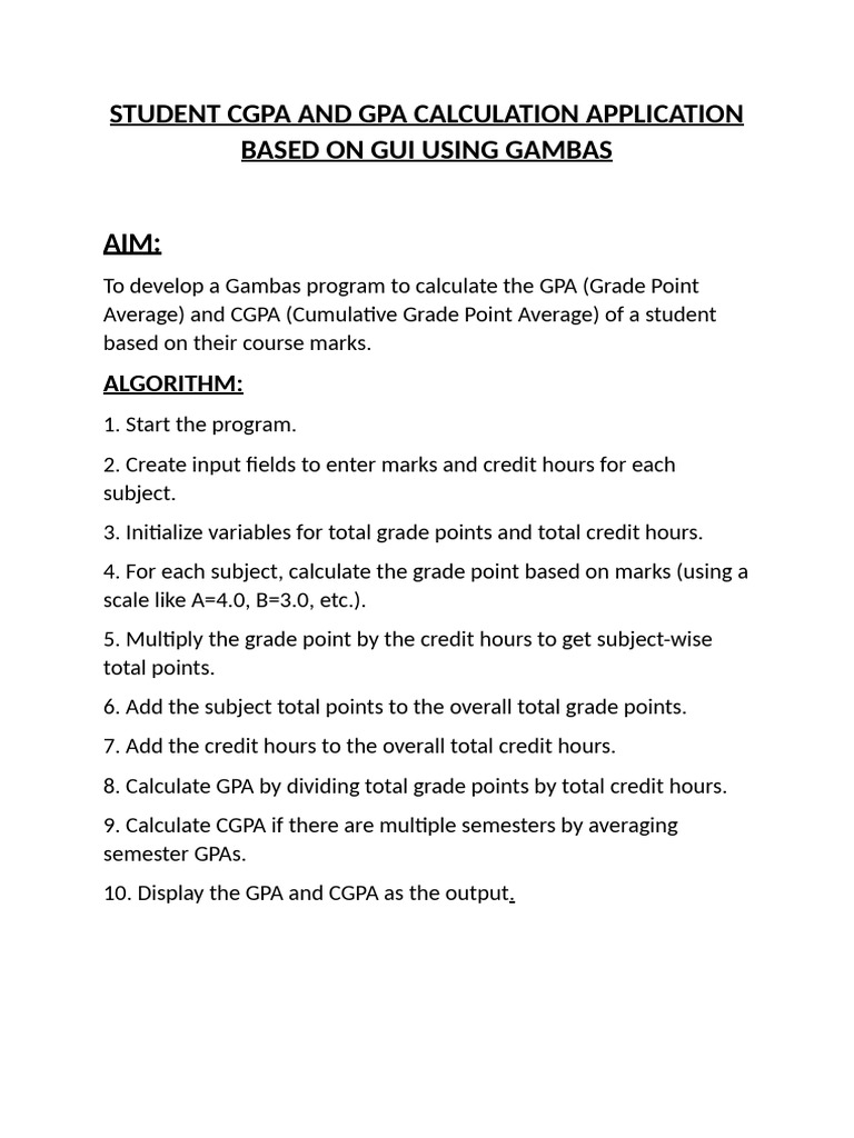 Student Cgpa and Gpa Calculation Application Based On Gui Using Gambas ...