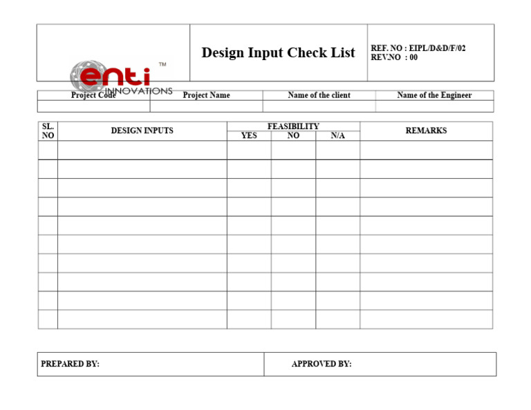 Design Input Checklist | PDF
