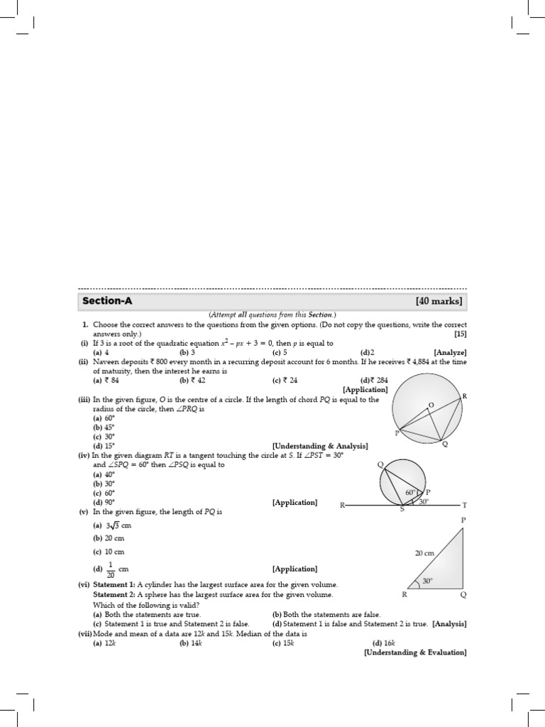 Sample Test Paper Maths ICSE Class X 2025-2026 I | PDF | Circle | Area