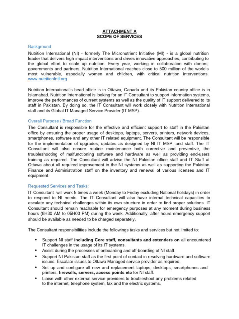 Job - ATTACHMENT A For ToR ITSP Pakistan - 14th July 2025 | PDF ...