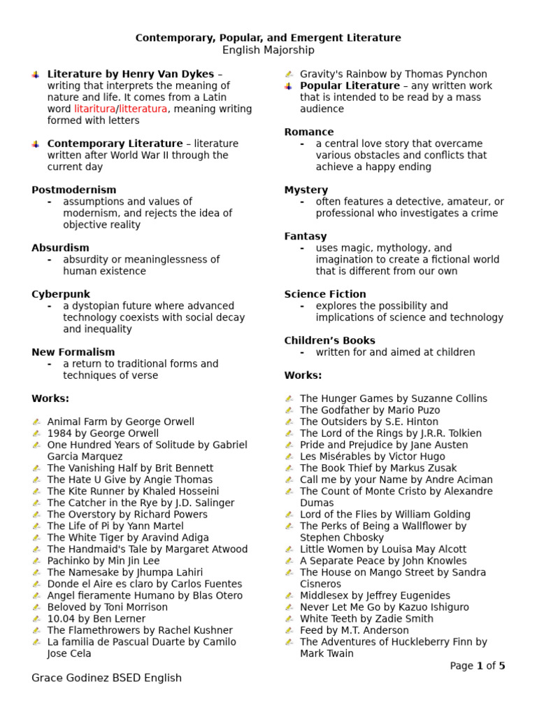 Overview of Contemporary Literature | PDF | Poetry | Picture Book