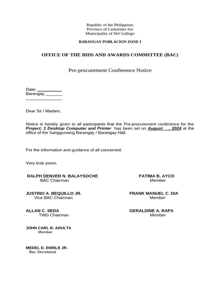 Pre-Procurement Conference Notice for Desktop Computer | PDF