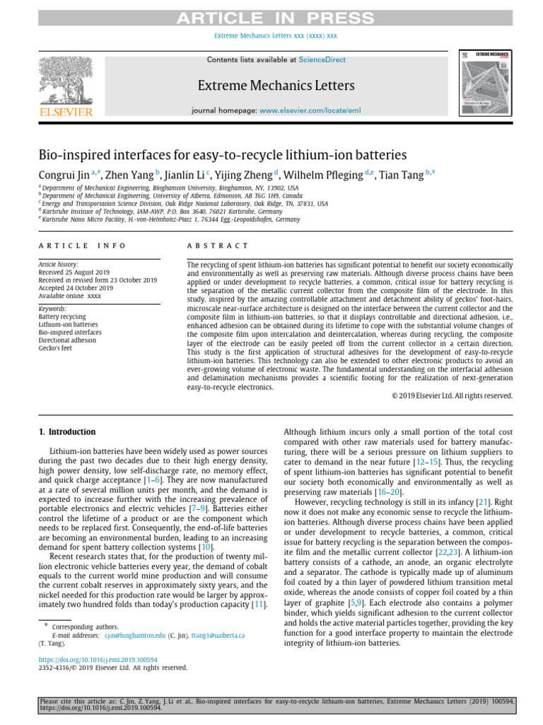 Bio-Inspired Interfaces for Battery Recycling | PDF | Lithium Ion ...