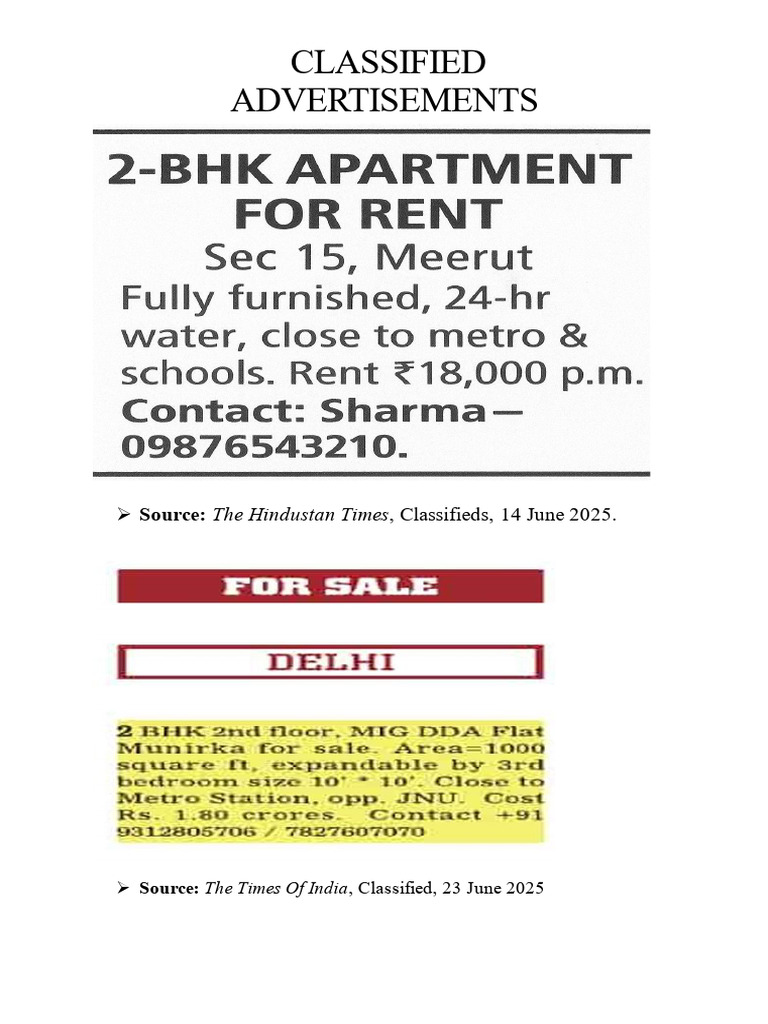 Advertisement Format for Class 11 | PDF