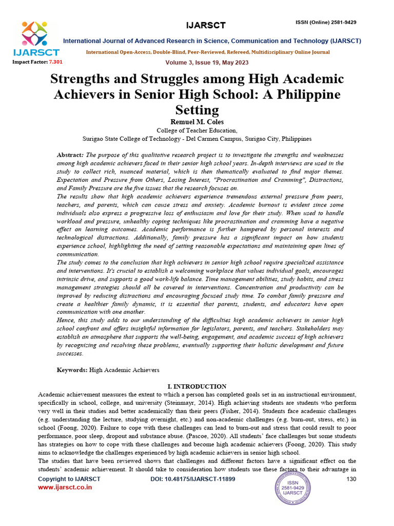 Strengths and Struggles Among High Acade | PDF | Professional Skills ...