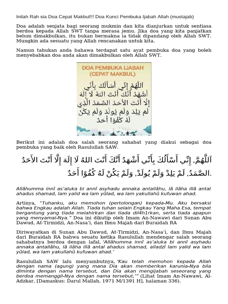 Doa Mustajab Pembuka Ijabah Allah | PDF