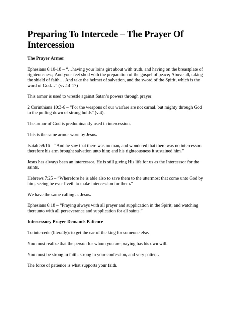 Preparing To Intercede - The Prayer of Intercession | PDF ...