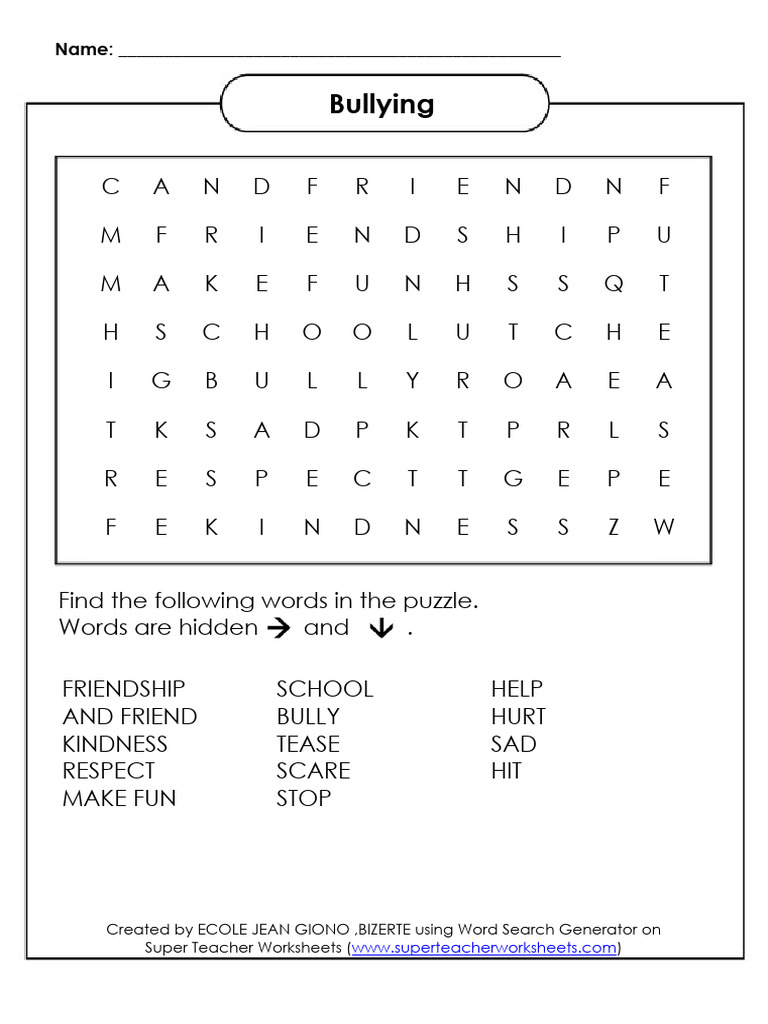 Super Teacher Worksheets Bullying | PDF | Puzzles | Word Puzzles