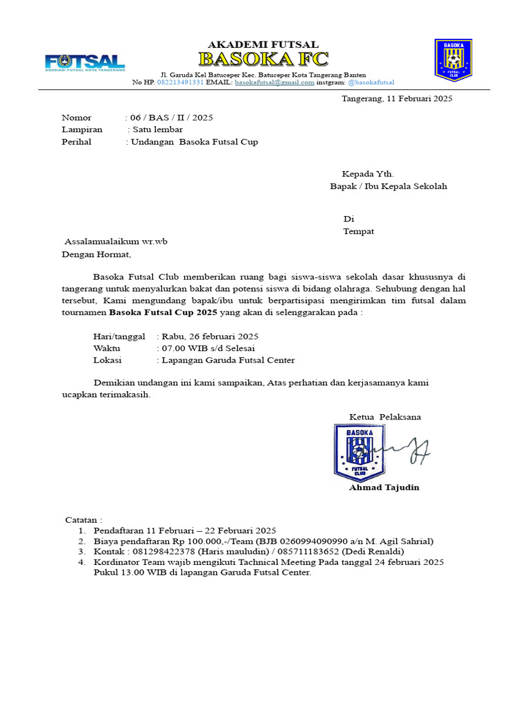 Undangan Basoka Futsal Cup 2025 | PDF