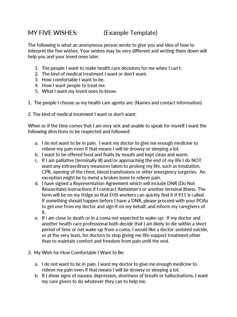 My Five Wishes | PDF | Terminal Illness | Palliative Care