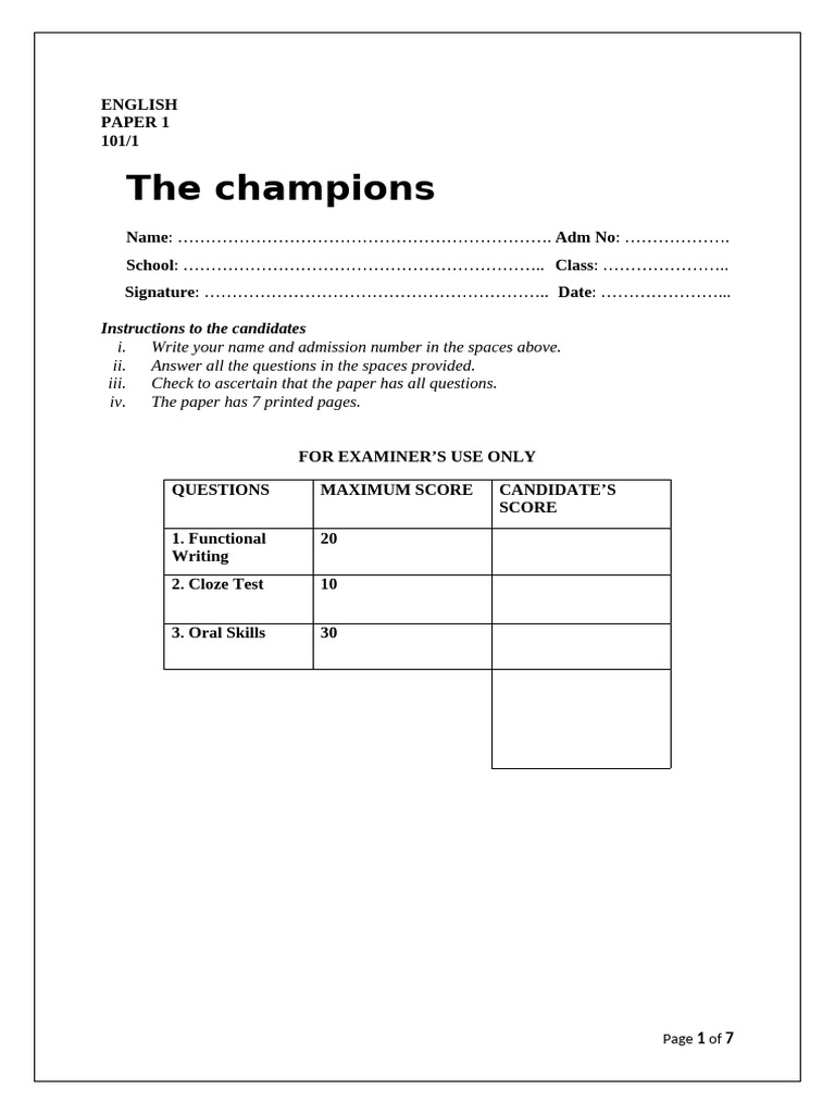 English Form 4 Paper 1 - Question Paper | PDF