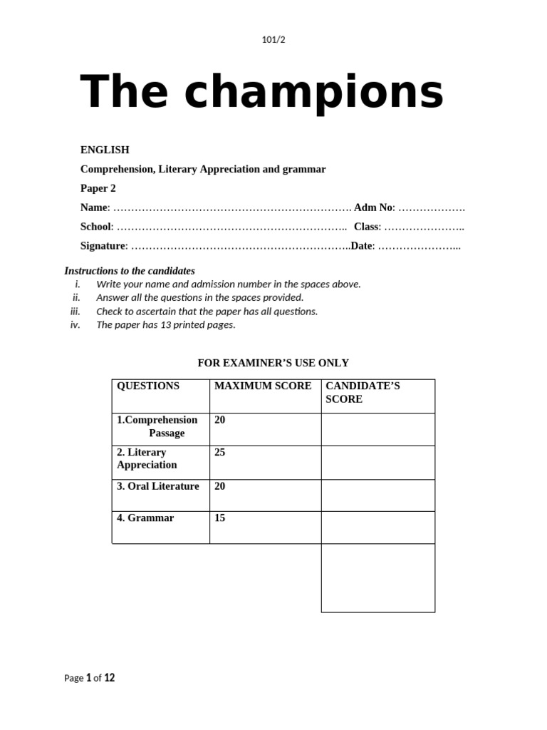 English Form 4 Paper 2 - Question | PDF