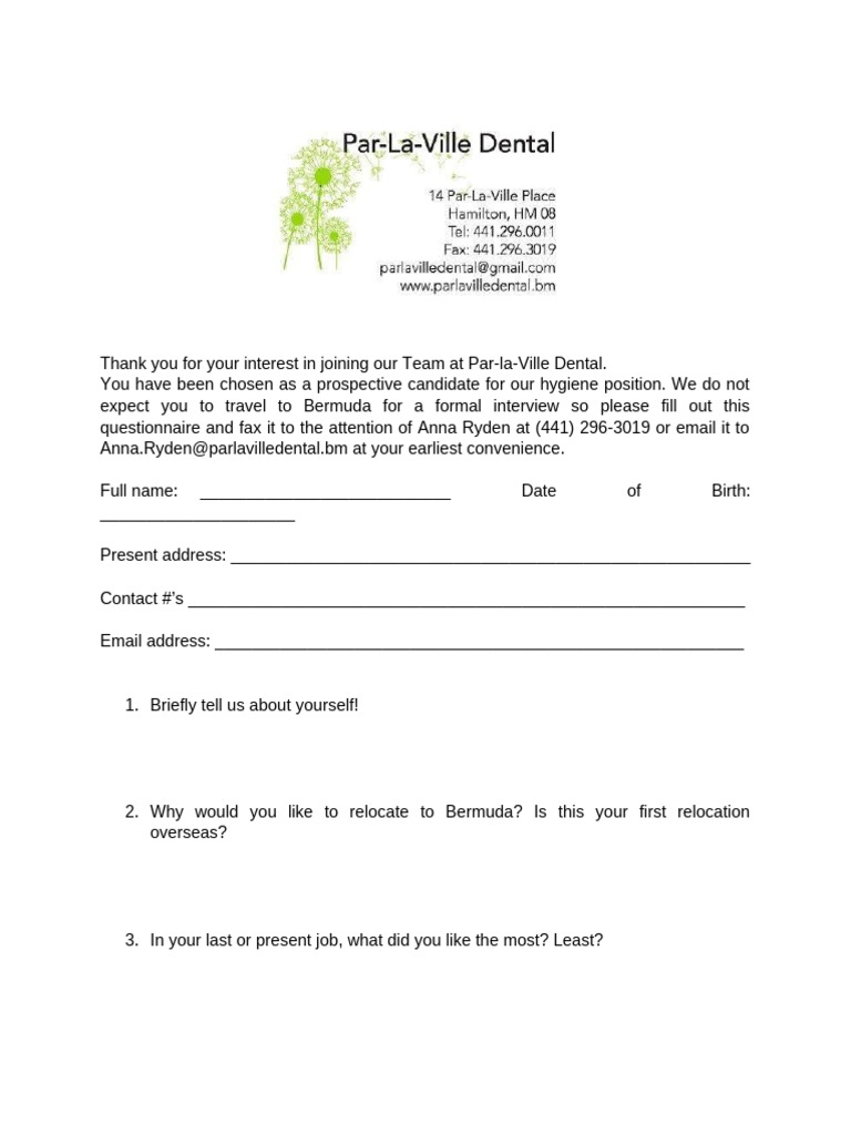 Form - Interview Hygiene 2 | PDF | Cost Of Living