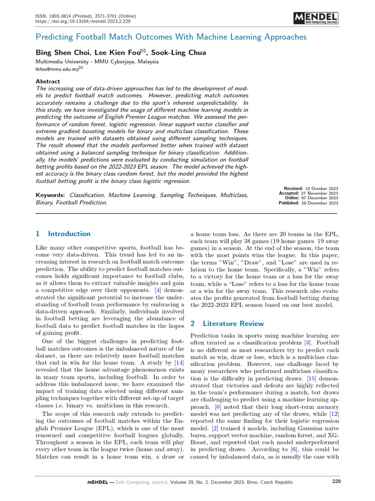 Predicting Football Match Outcomes With Machine Le | PDF | Receiver ...