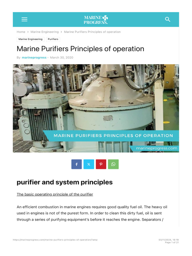 Marine Purifiers Principles of Operation - Marine Progress | PDF | Pump | Clutch