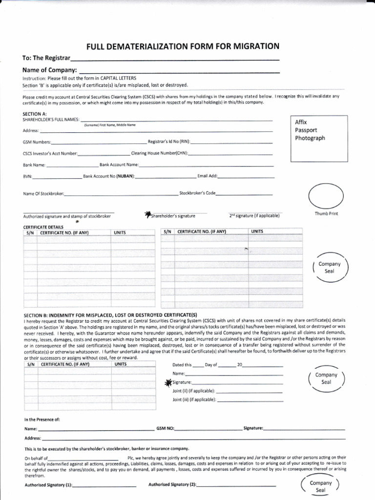 Full Dematerialization Form | PDF | Business Law | Private Law