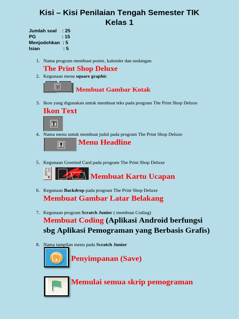 KISI KISI PTS KLS-1 | PDF